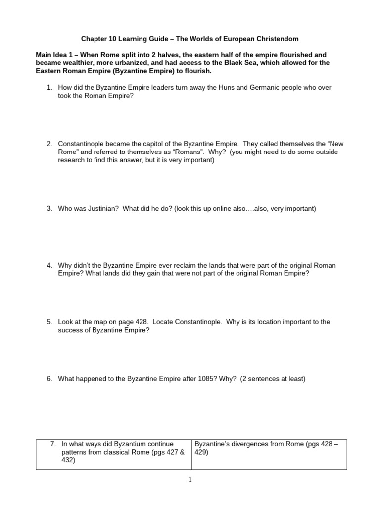Chapter 10 Learning Guide - The Worlds of European Christendom | PDF ...
