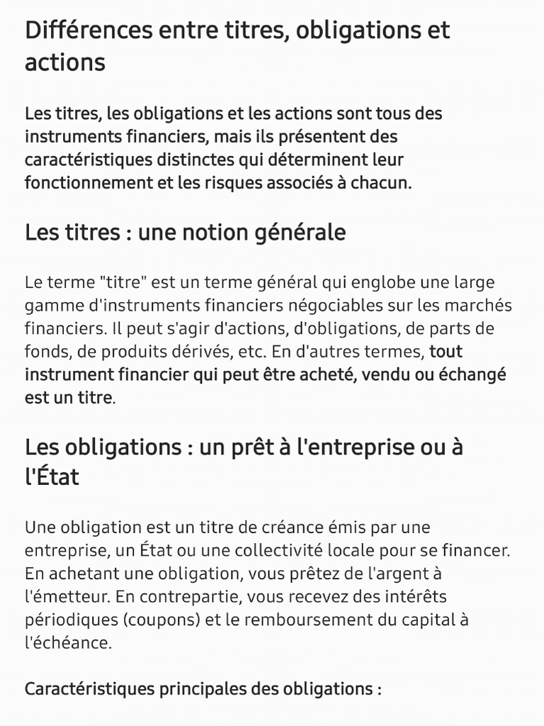 Différences Entre Titres, Obligations Et Actions - 241118 - 034111 | PDF