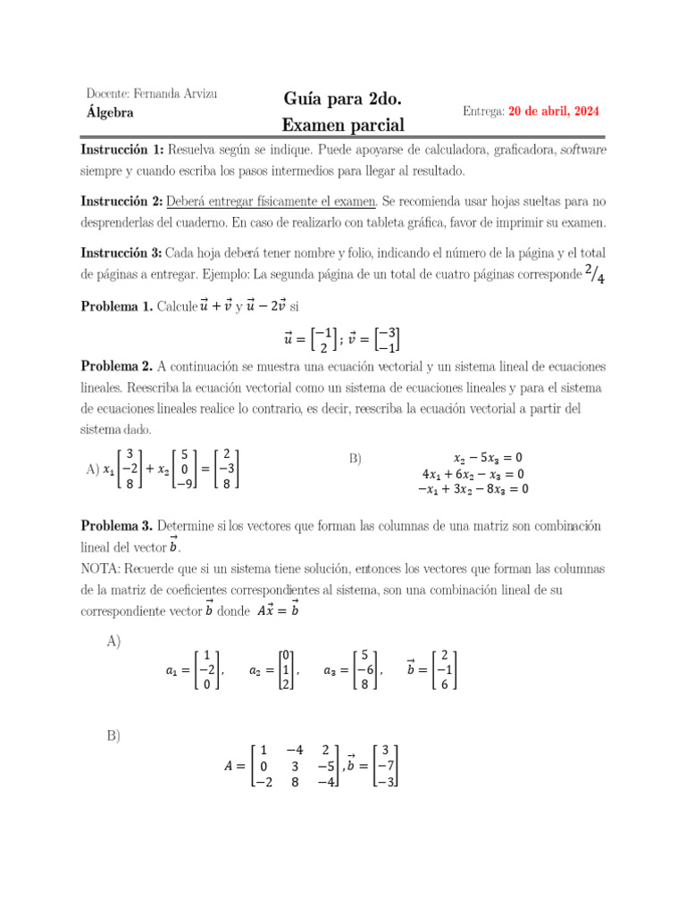 Algebra - Ejercicio Clase 2 | PDF