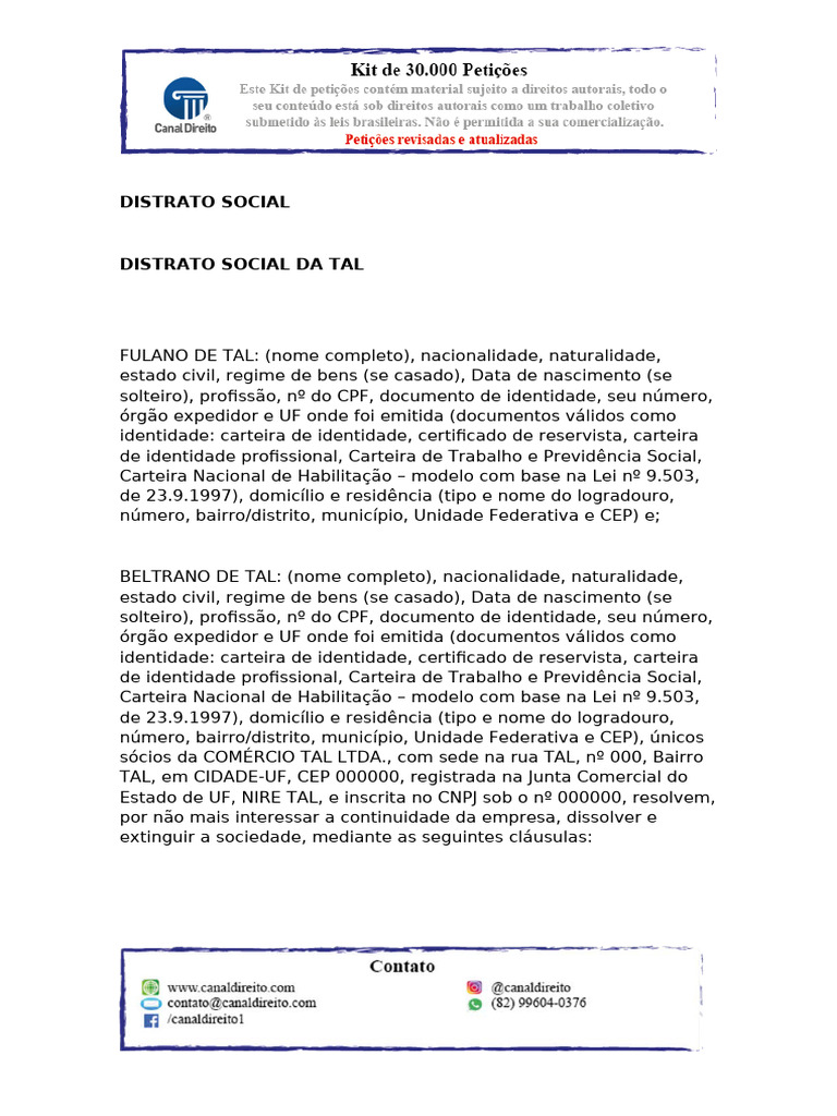 Modelo de Distrato Social | PDF | Direito