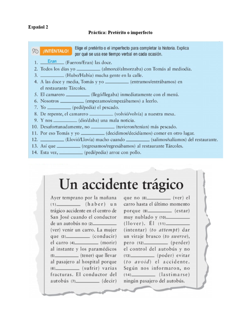 Ejercicios de Pretérito e Imperfecto | PDF | Artes del Lenguaje y ...