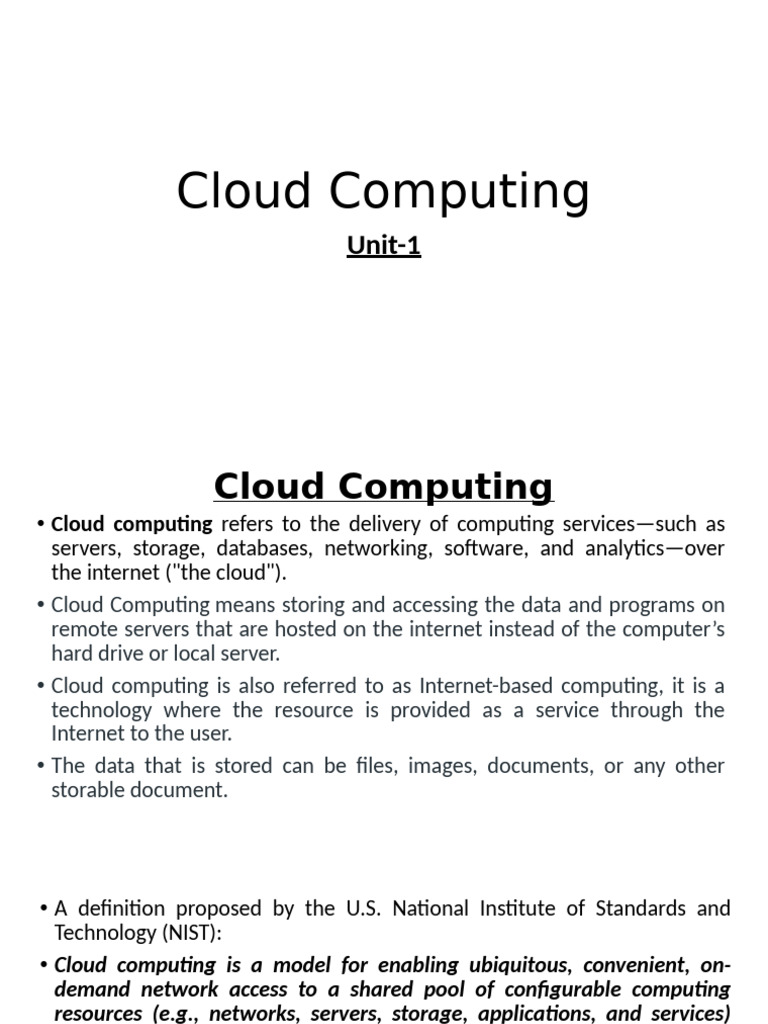 Cloud Computing Unit-1 | PDF | Cloud Computing | Software As A Service