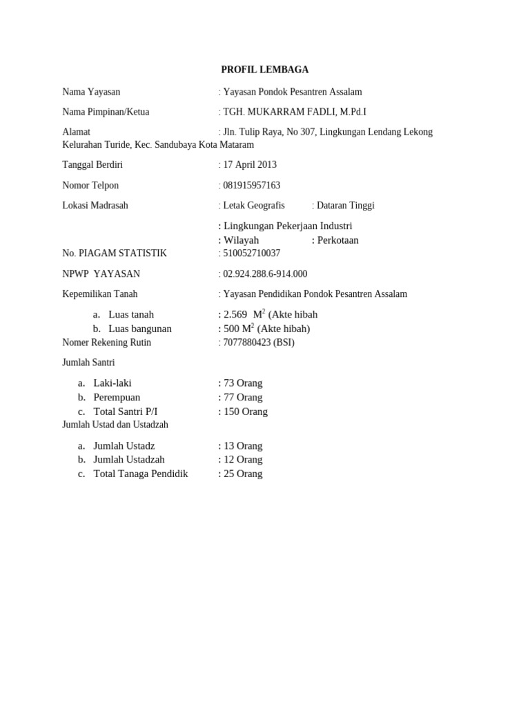 Profil Lembaga Assalam | PDF