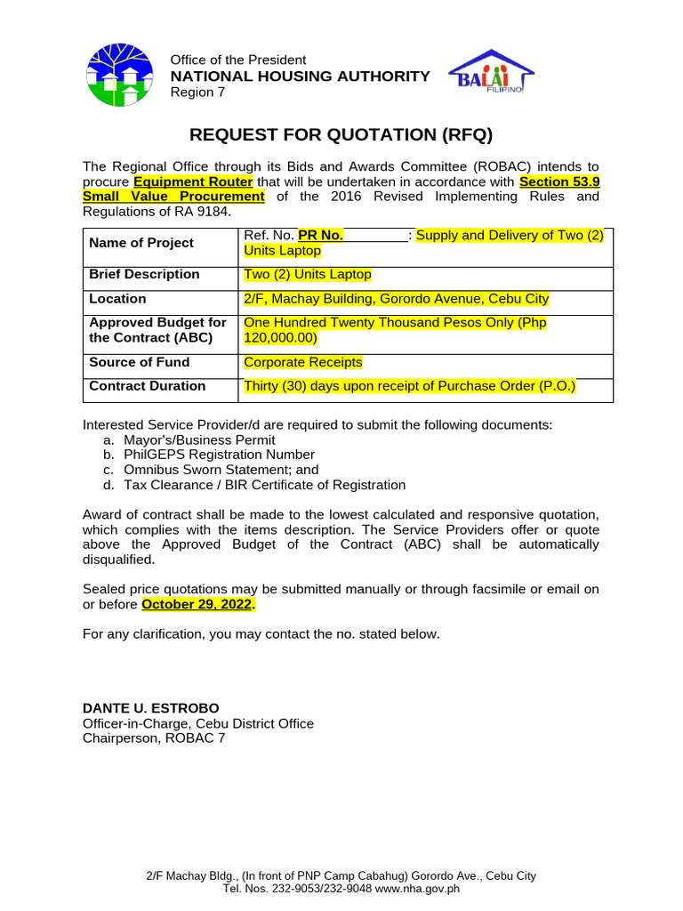 2022 RFQ With Cover Letter 06082022 | PDF | Specification (Technical Standard) | Value Added Tax