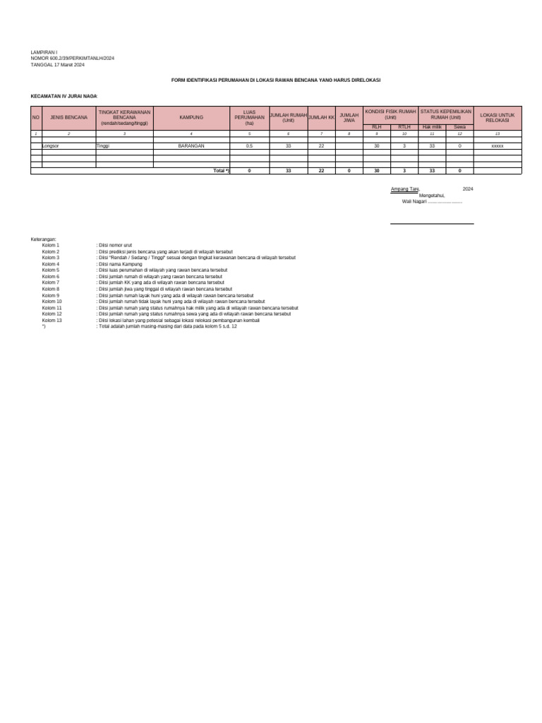 Form Permintaan Data Rumah Bencana 2024 | PDF