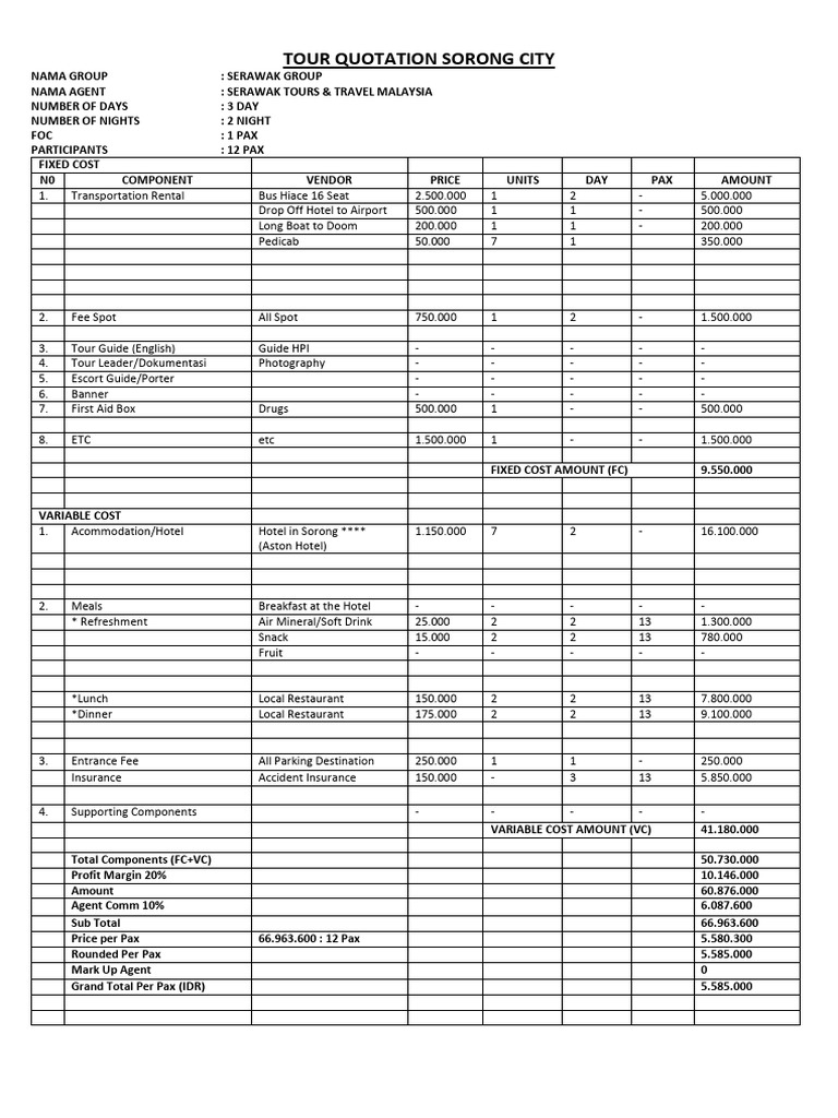 Tour Quotation Serawak Group 26-28 Nov 2022 | PDF | Eating Behaviors Of ...