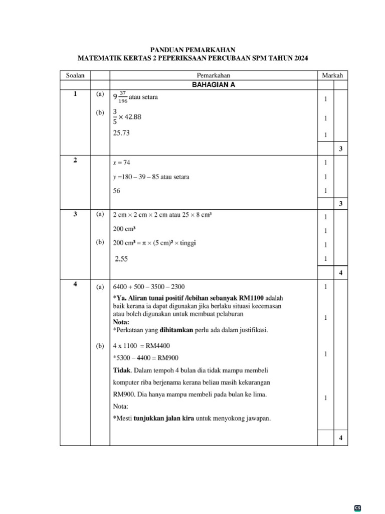 Skema Math Perak Paper 2 | PDF