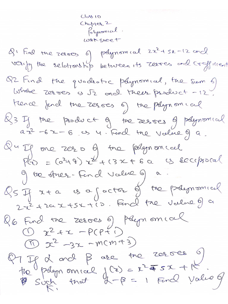 Class 10 Chapter 2 DPP1 | PDF