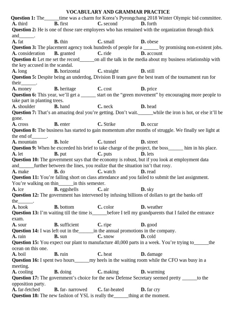 Vocabulary and Grammar-Practice b2 | PDF