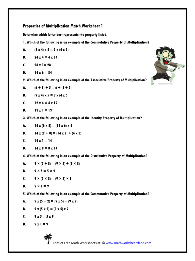 Multiplication Properties Worksheet | PDF | Algebra | Inference