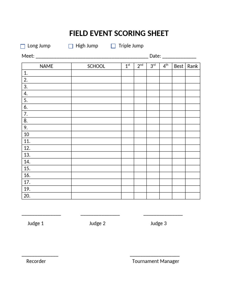 Field Event Scoring Sheet Template | PDF