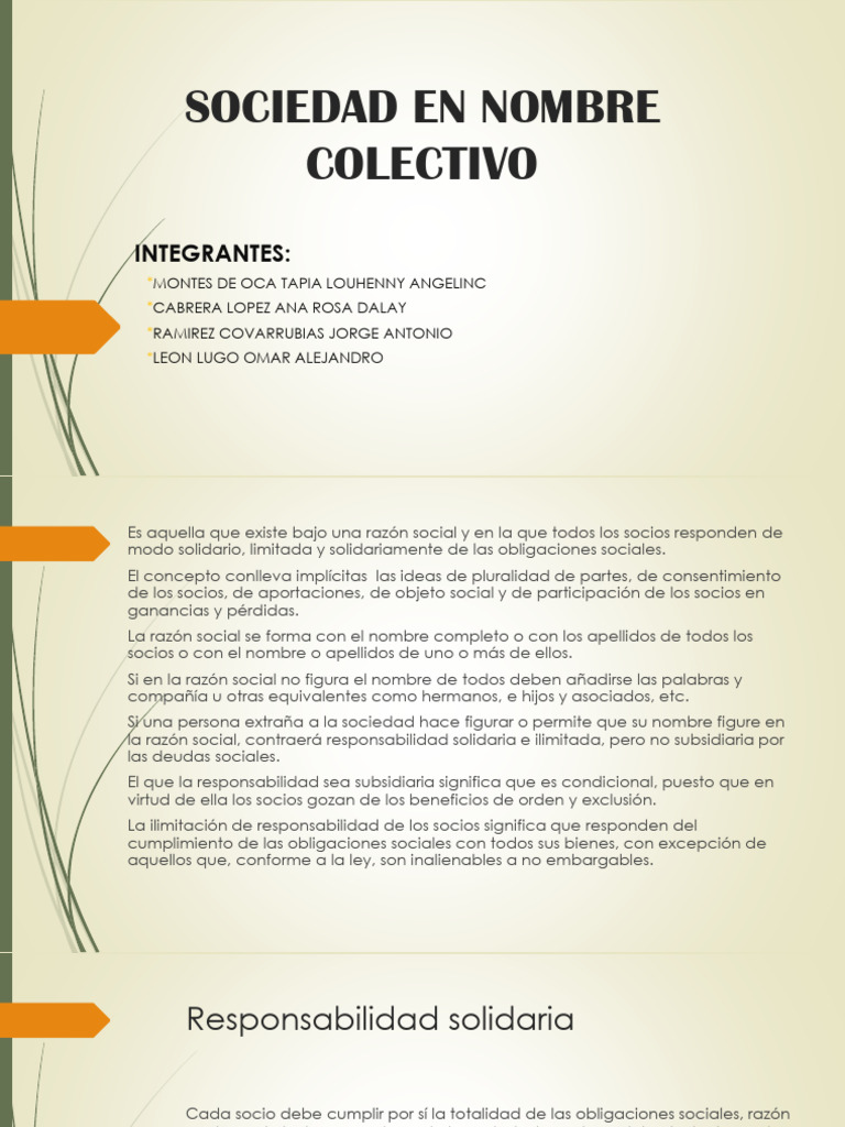 Sociedad en Nombre Colectivo | PDF | Sociedad de responsabilidad limitada | Sociedad