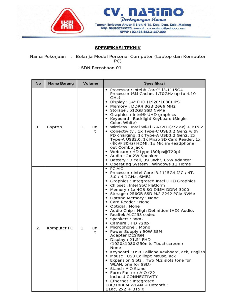 Spesifikasi Komp | PDF | Usb | Personal Computers