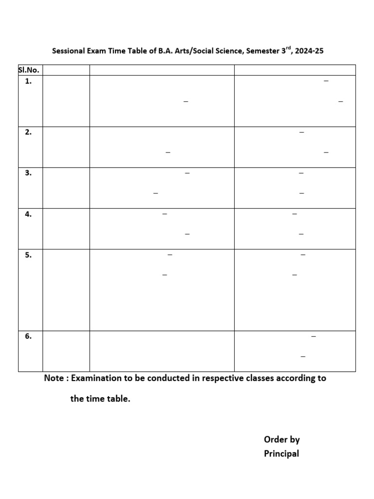 Sessional Exam Time Table | PDF