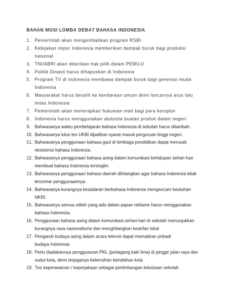 CONTOH MOSI Debat B - Indonesia | PDF | Perjalanan