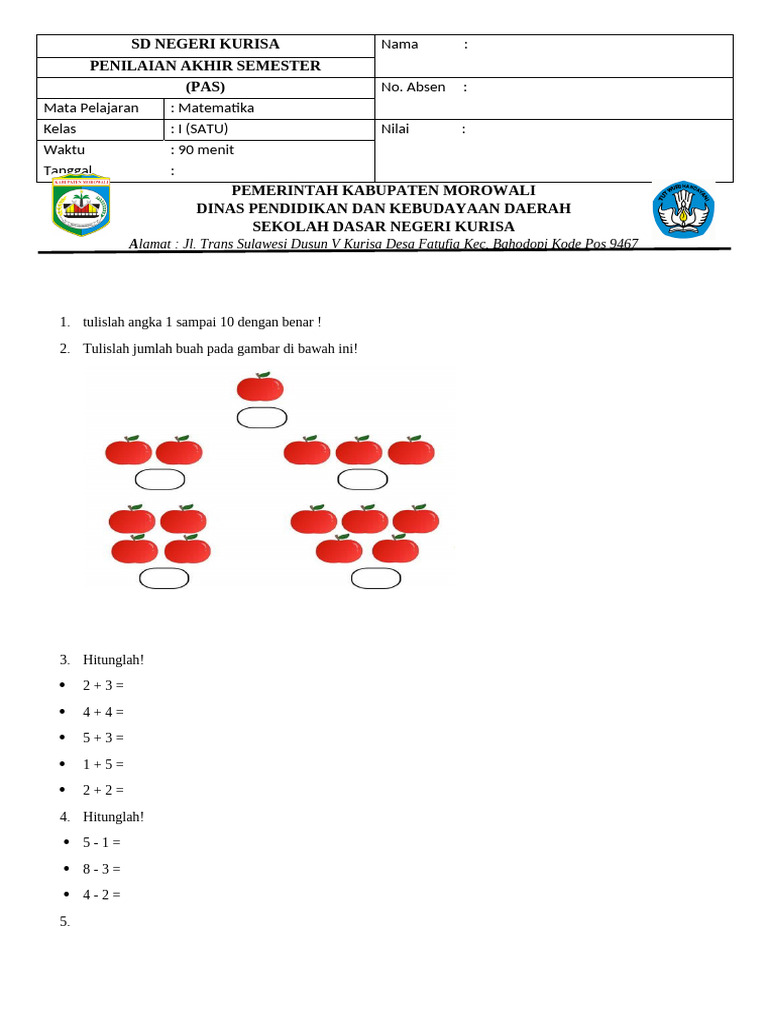 Soal Pas Kelas 1 Tema 7 | PDF