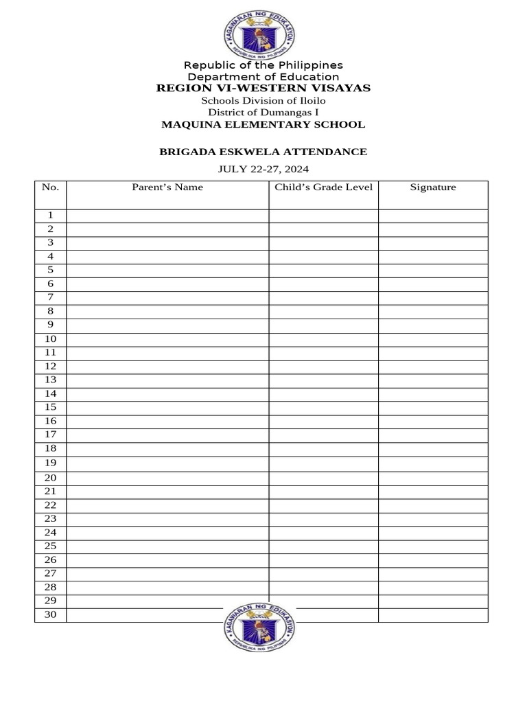 Brigada Attendance Sheet | PDF