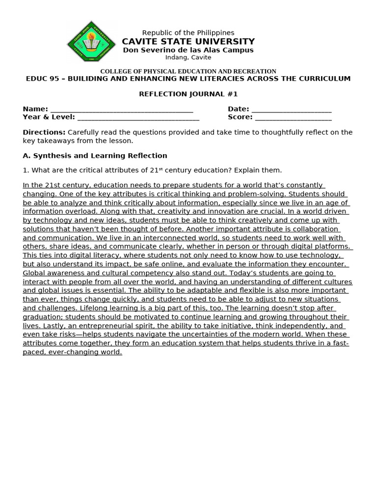 Reflection Journal 1 EDUC 95 | PDF | Teachers | Learning