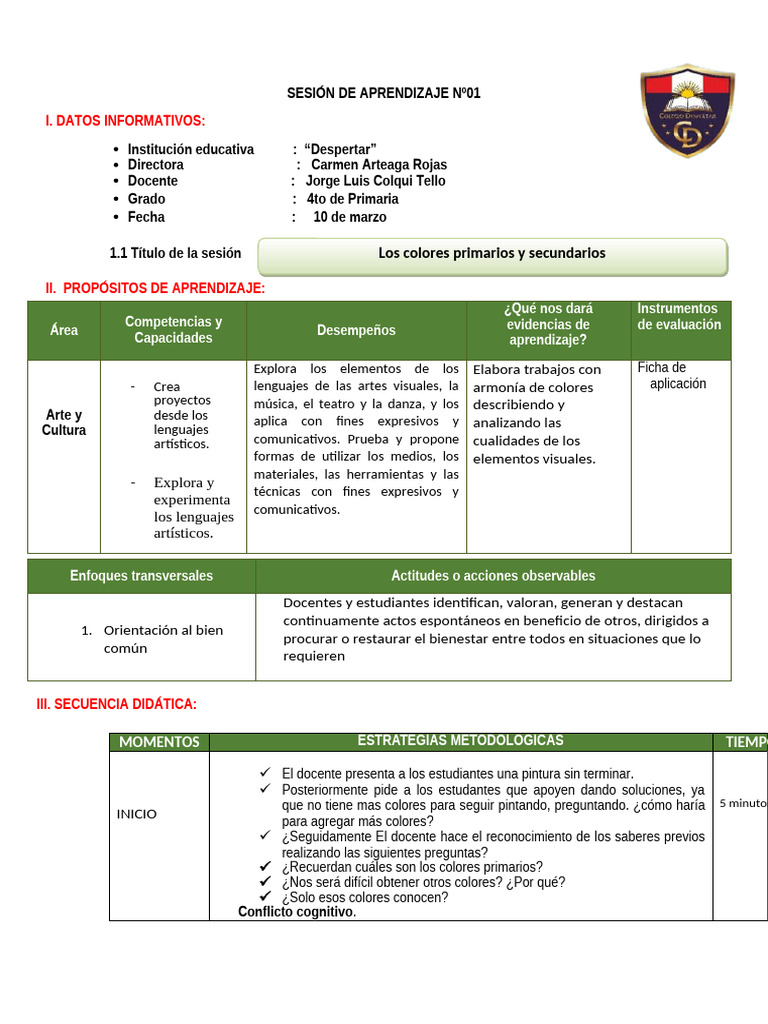 SESIÓN DE APRENDIZAJE 4to | PDF | Aprendizaje | Enseñando