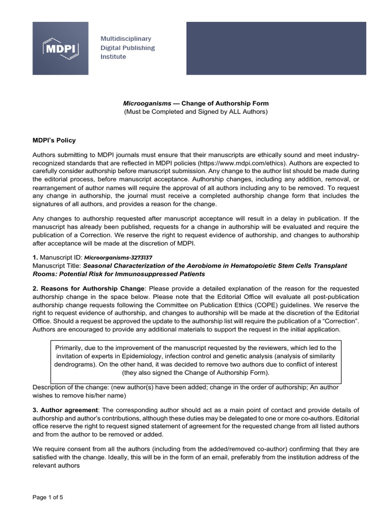 Microorganisms-3273137 - Authorship Change Form | PDF | Methodology ...