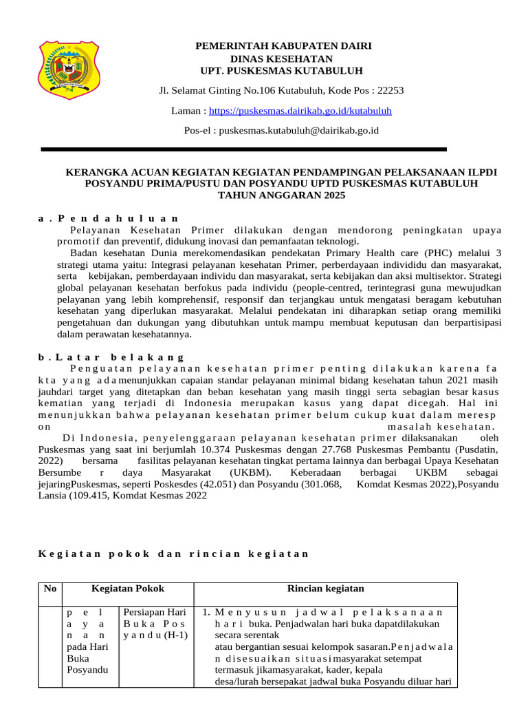 Kerangka Acuan Posyandu Ilp | PDF