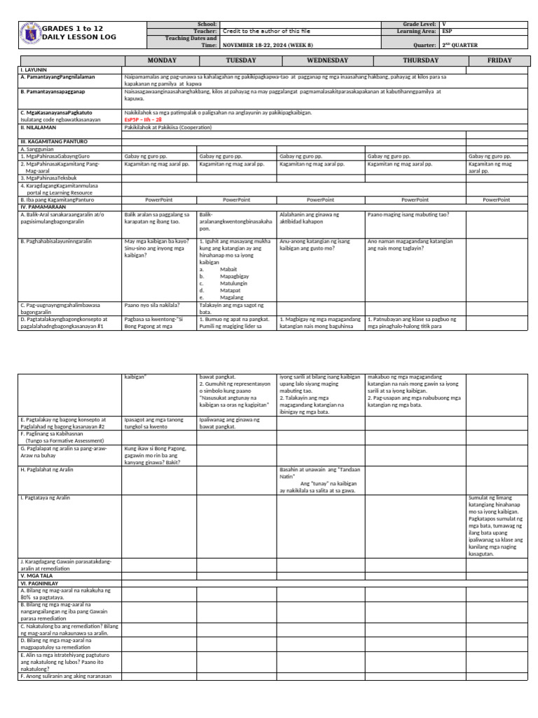 DLL - Esp 5 - Q2 - W8 | PDF