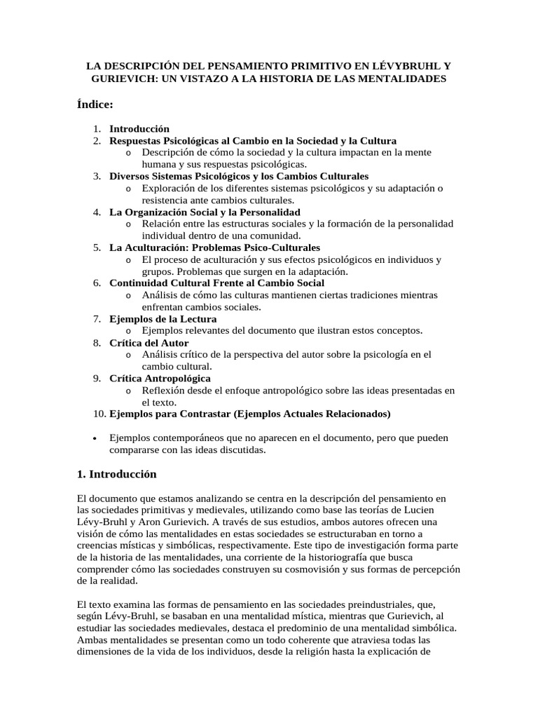 LA DESCRIPCIÓN DEL PENSAMIENTO PRIMITIVO EN LÉVYBRUHL Y GURIEVICH ...
