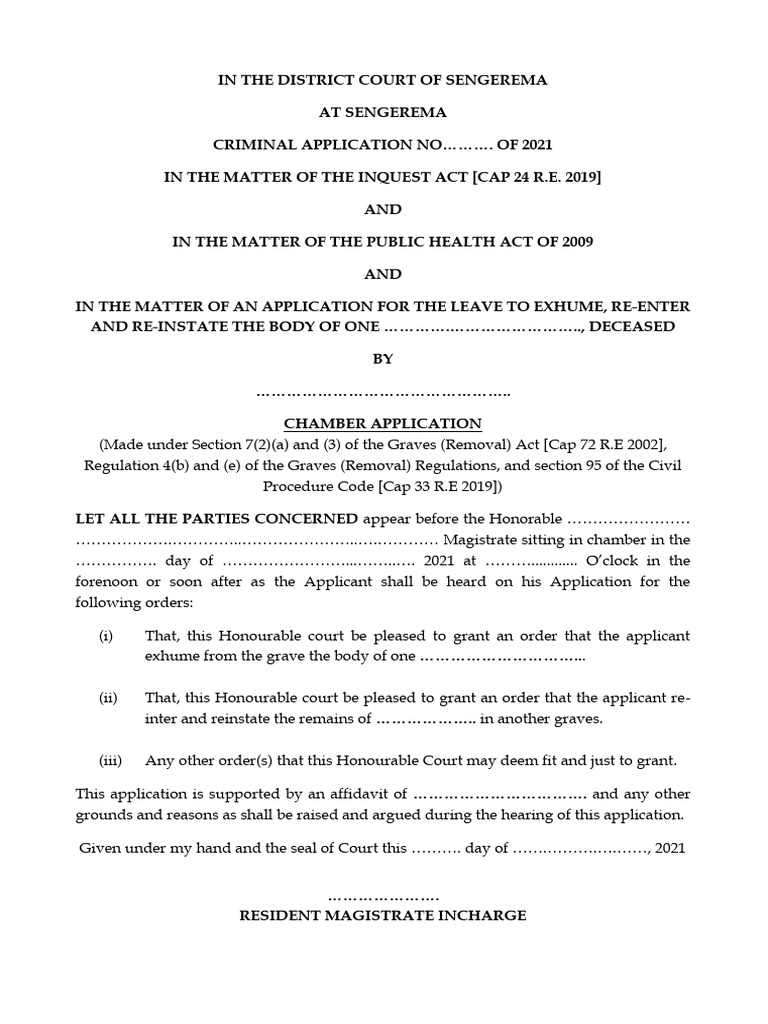 Application For Grave Removal | PDF | Burial | Government