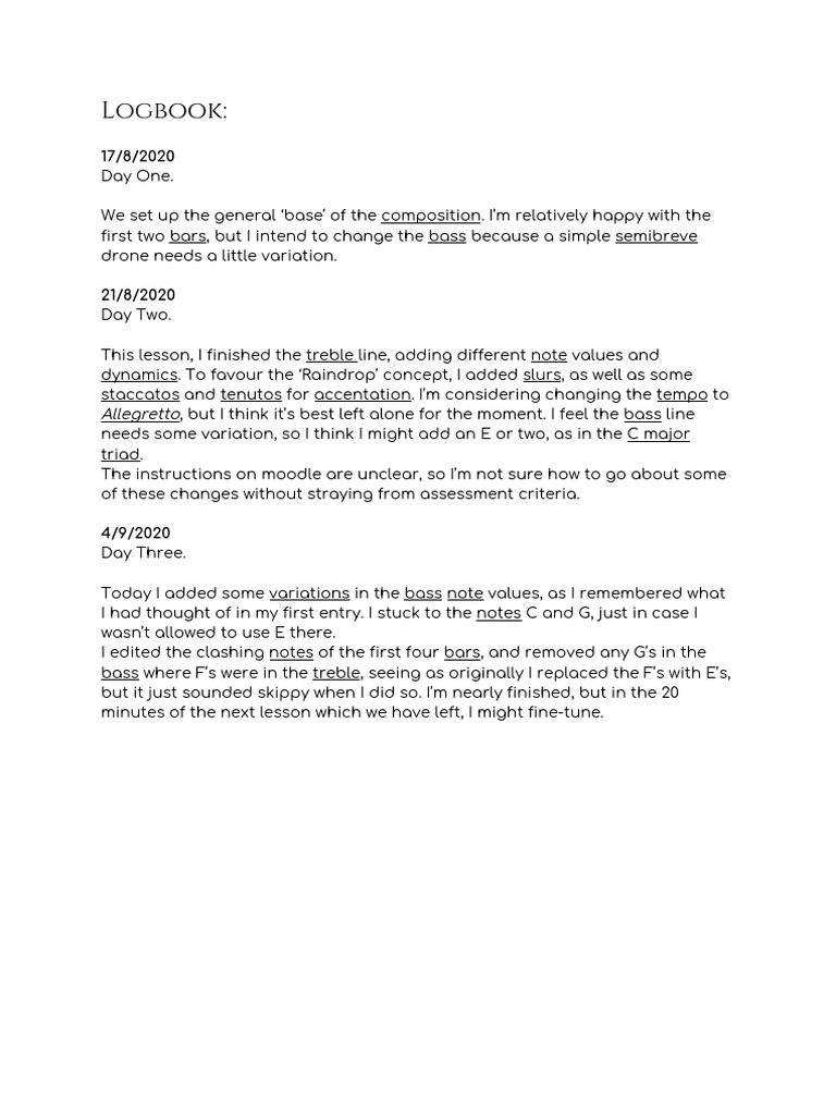 Music Composition Logbook | PDF