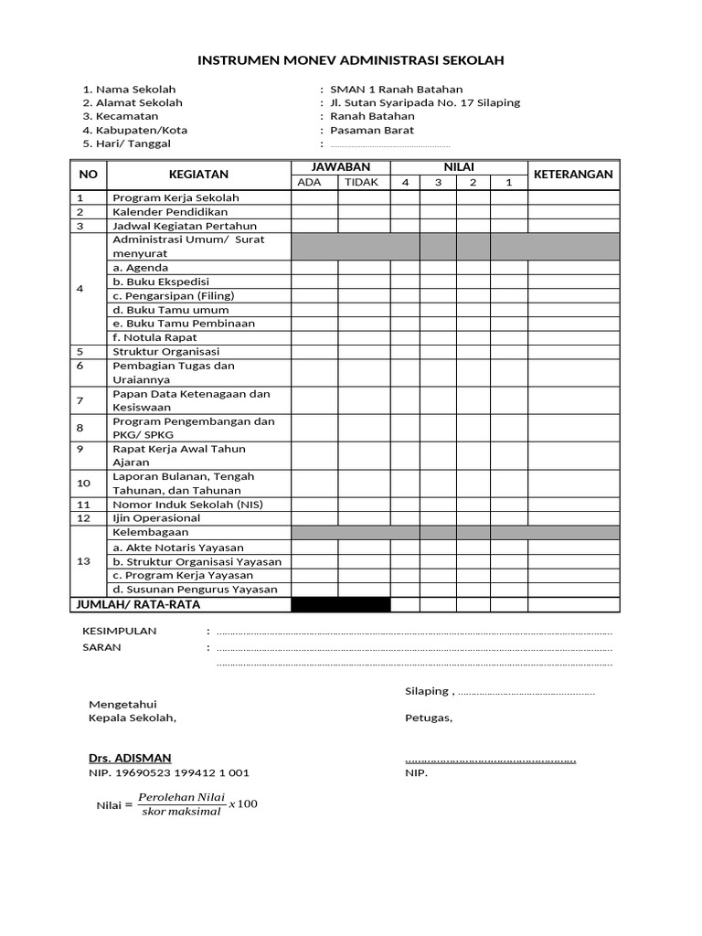 Instrumen Monev - 1 | PDF
