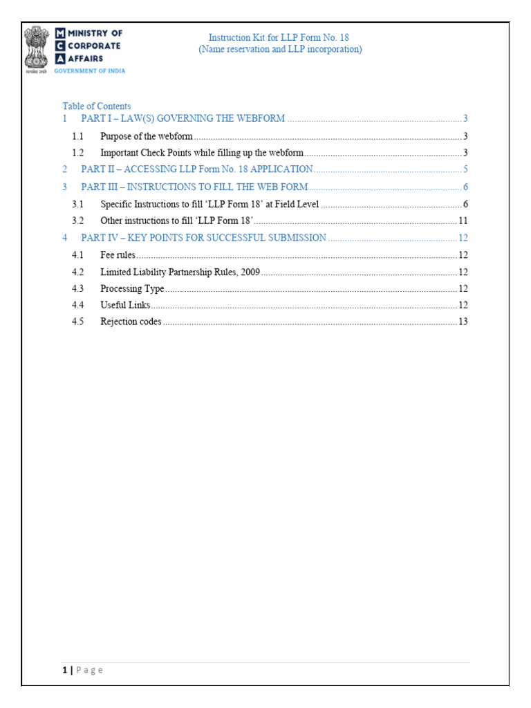 Instruction Kit - Form 18 (Form Fillip) | PDF | Limited Liability ...