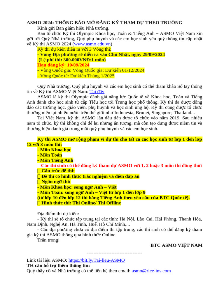 Asmo 2024 Thông Báo | PDF