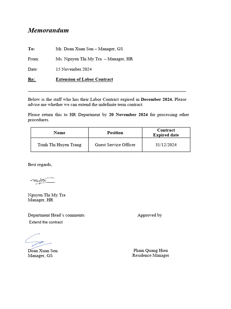 Memo Form - Trinh Thi Huyen Trang 1124 PDF | PDF
