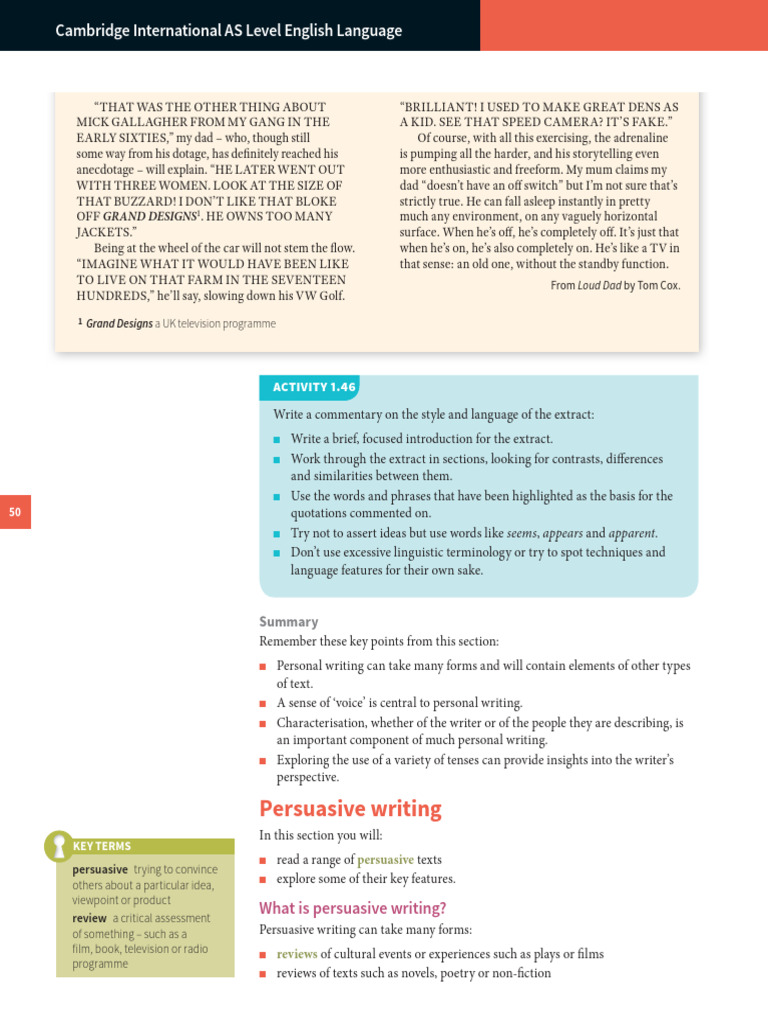 AS Level English Language Writing Guide | PDF | Verb | Thought