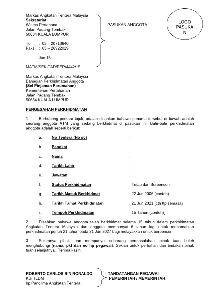 Format Surat Pengesahan Tentera | PDF