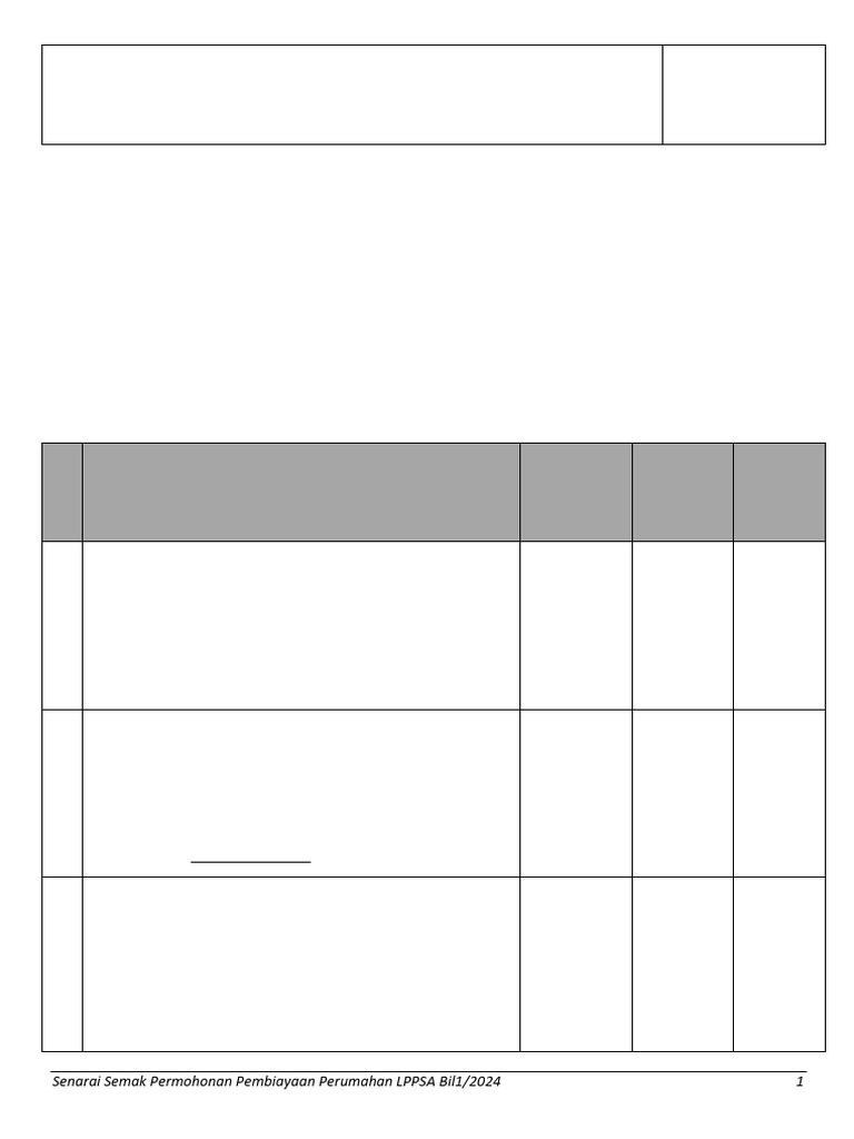 Jenis 3 Senarai Semak Permohonan Pembiayaan LPPSA Bil.1 2024 | PDF