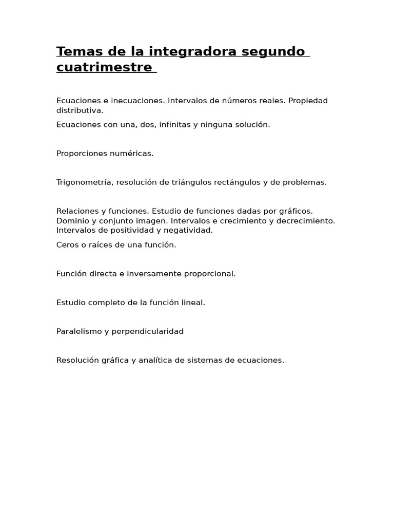 Temas de La Integradora Segundo Cuatrimestre de Tercer Aã o | PDF | Métodos y materiales de ...