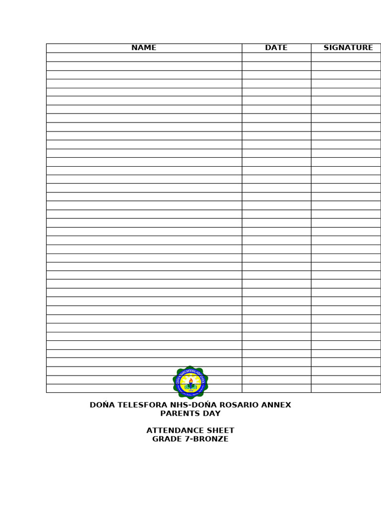 Attendance Sheet Parents Day | PDF