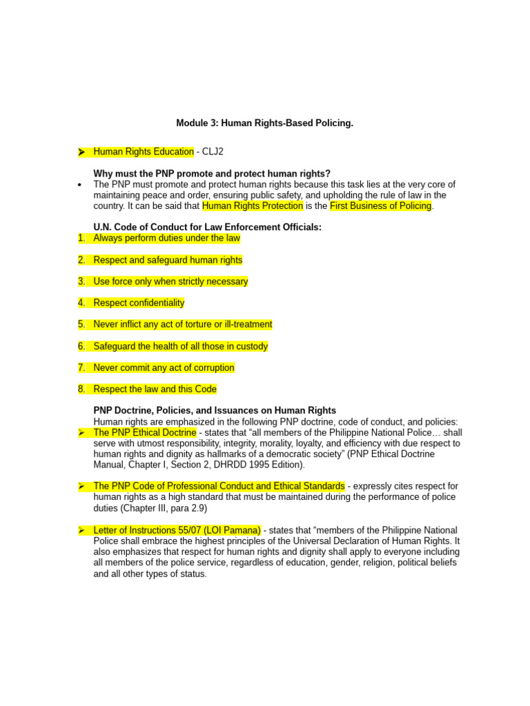 Module 3 - Human Rights-Based Policing. | PDF | Human Rights | Police