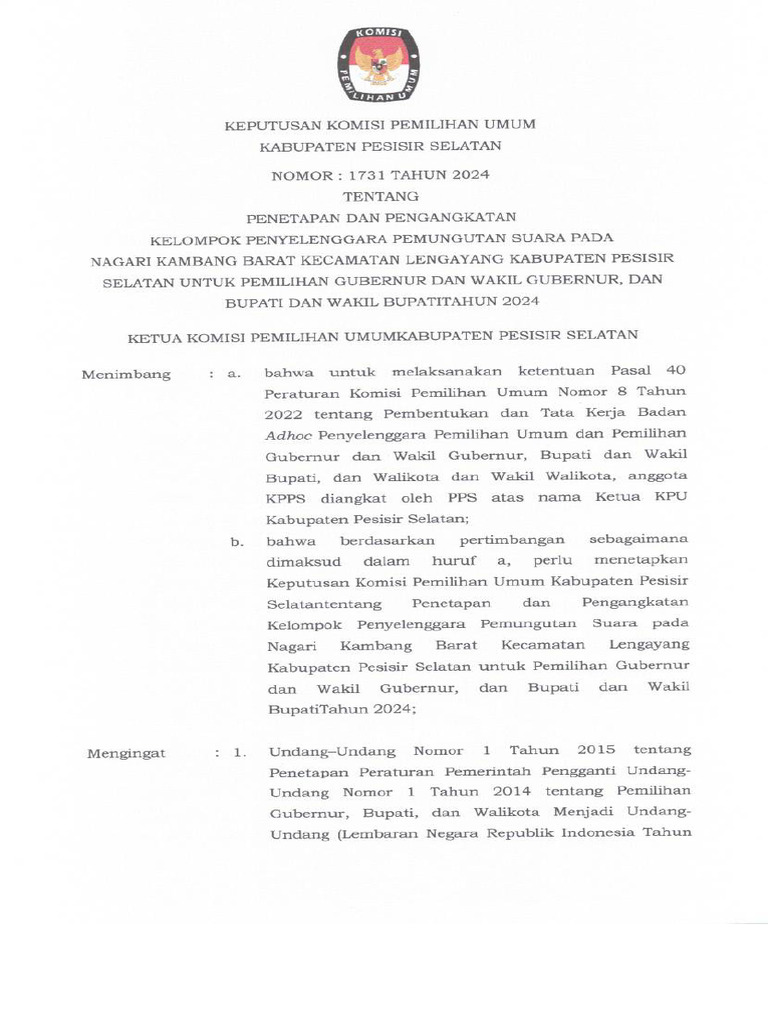 SK Pengangkatan Kpps Kambar | PDF