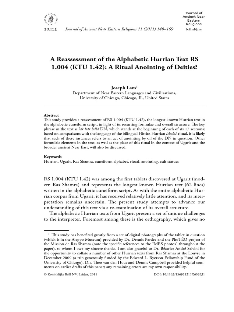 Hurrian Ritual Text RS 1.004 Reassessed | PDF | Grammar | Language ...