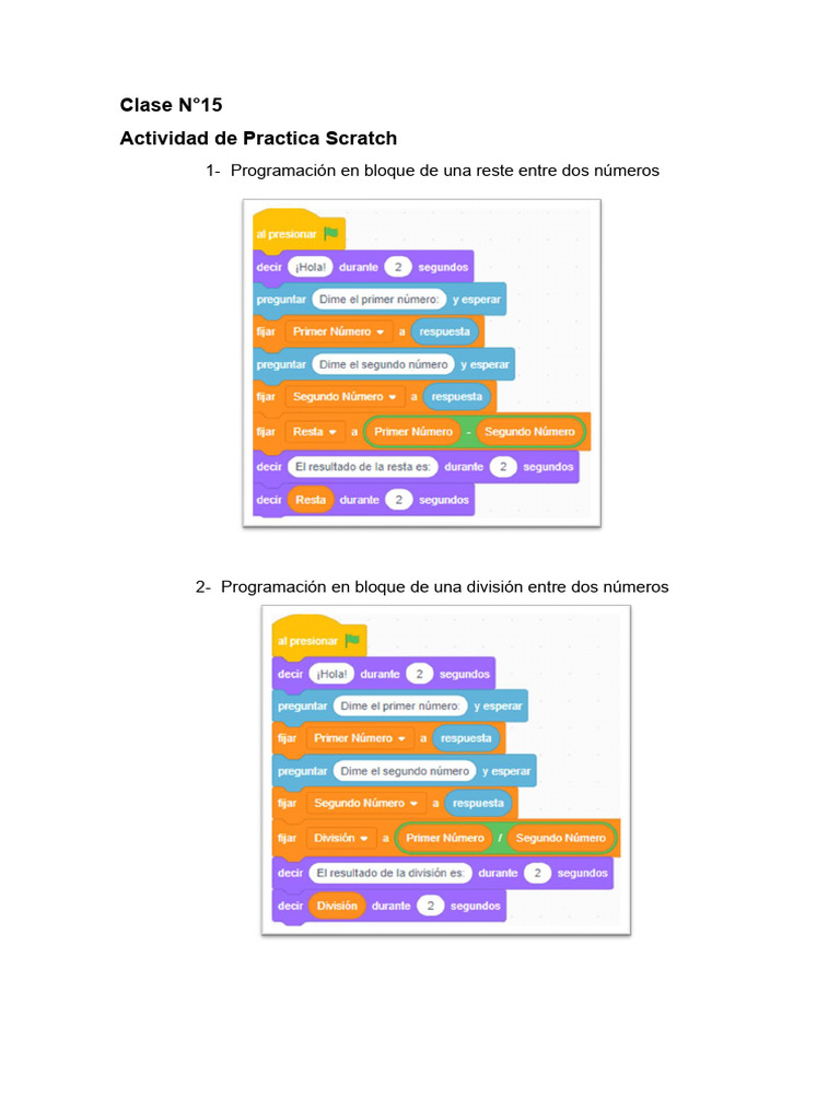 TP 15 Actividades de Practica Scratch TIC Leonardo Vera Luna | PDF | Métodos y materiales de ...