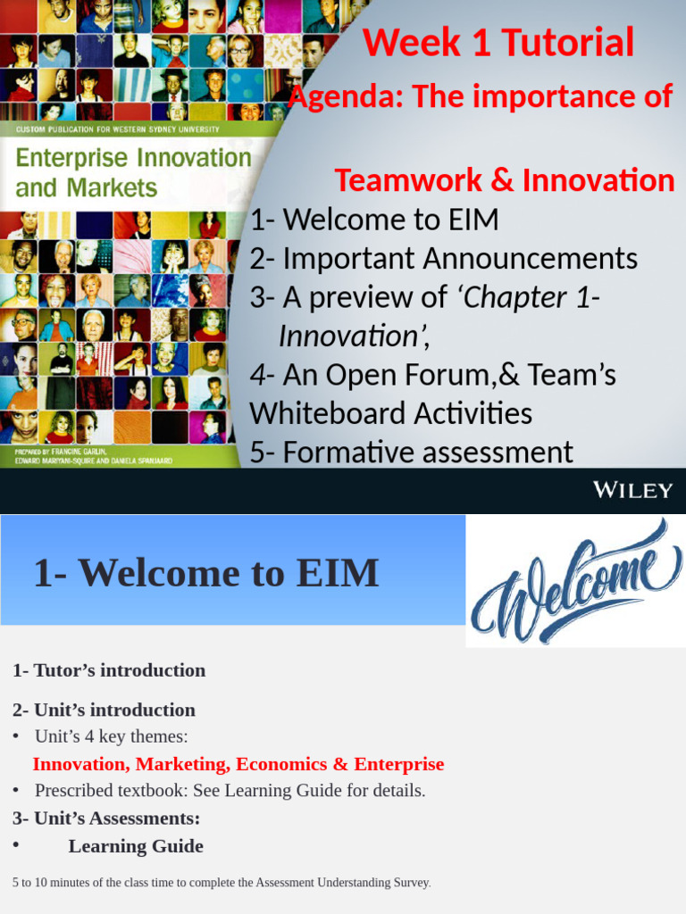 Tutorial Agenda - Week 1 - 5th Edition - Jie Gao | PDF | Innovation | Entrepreneurship