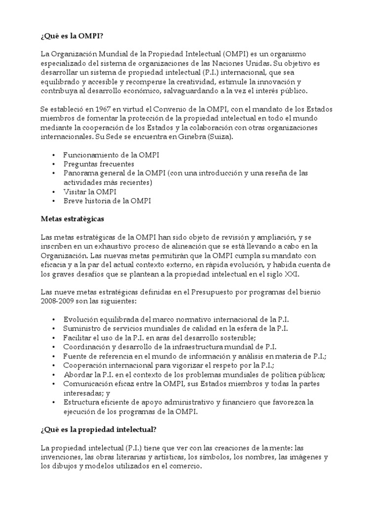 ¿Qué Es La OMPI | PDF | Organización Mundial de la Propiedad ...
