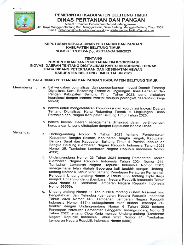 SK Pembentukan Dan Penetapan Tim Koordinasi Tahun 2023 | PDF