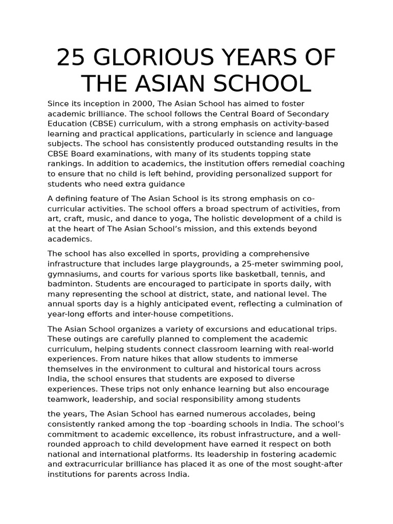 The Asian School: 25 Years of Excellence | PDF | Wellness