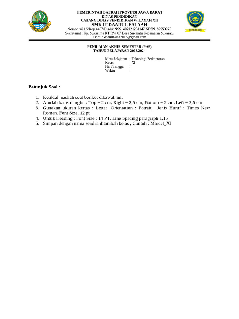 Ujian Praktek Word Kelas Xi | PDF