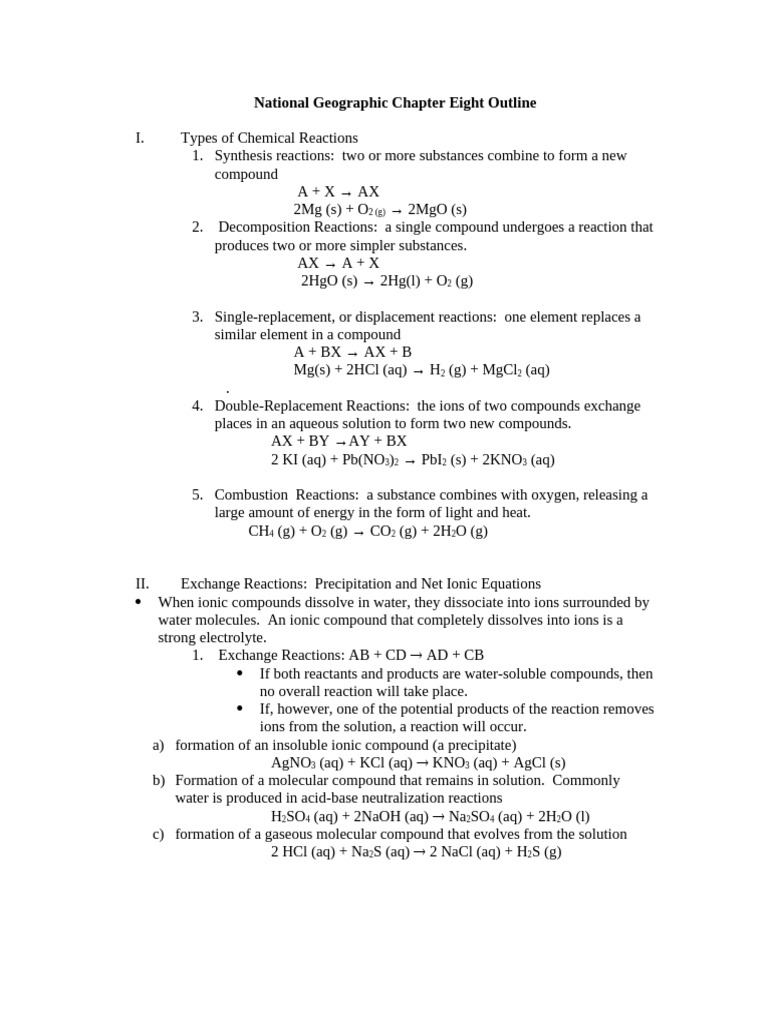National Geographic Chapter Eight Outline | PDF | Redox | Acid