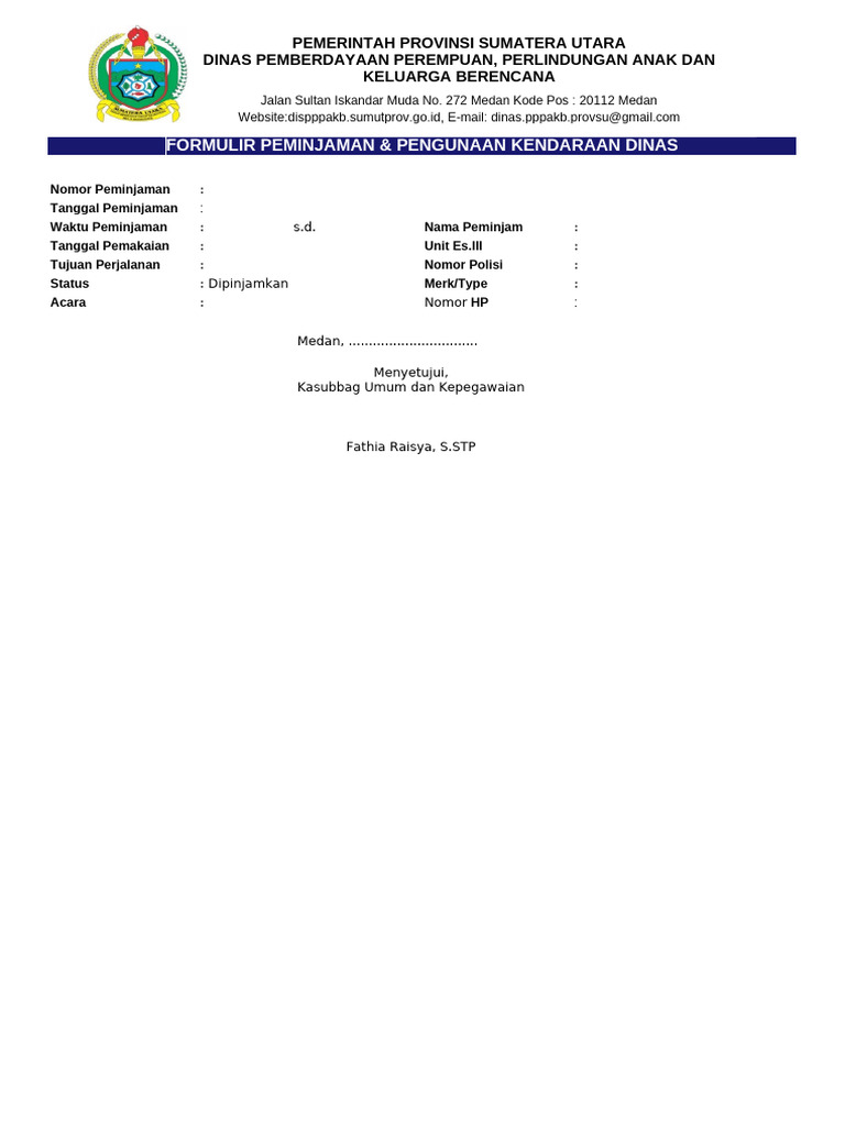 Formulir Peminjaman Kendaraan Dinas | PDF