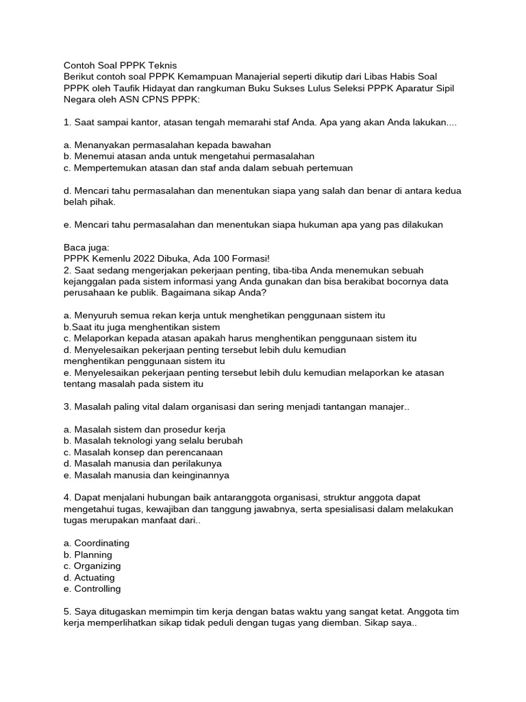 Contoh Soal PPPK Teknis 2024 | PDF